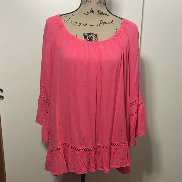 Hannah | Tops | Hannah Salmon Pink Bell Sleeve Peasant Top Xl | Poshmark